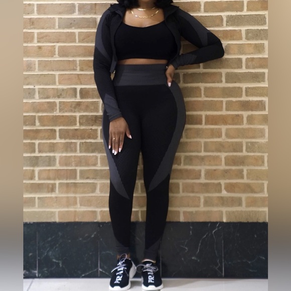 Pants & Jumpsuits | 2 Piece Active Set Black And Gray | Poshmark